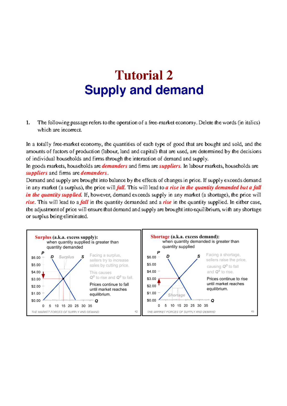 Tutorial-2-solution - Tutorial 2 Supply and demand The following ...