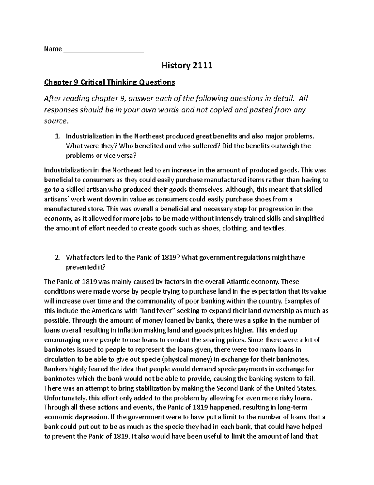 Chapter 9 questions - Name ______________________ History 2111 Chapter ...