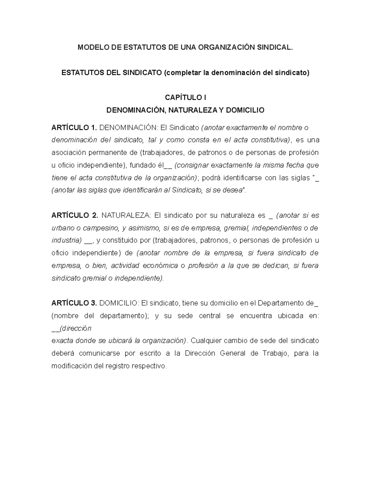 Modelo DE Estatutos DE UNA Organización - MODELO DE ESTATUTOS DE UNA ...