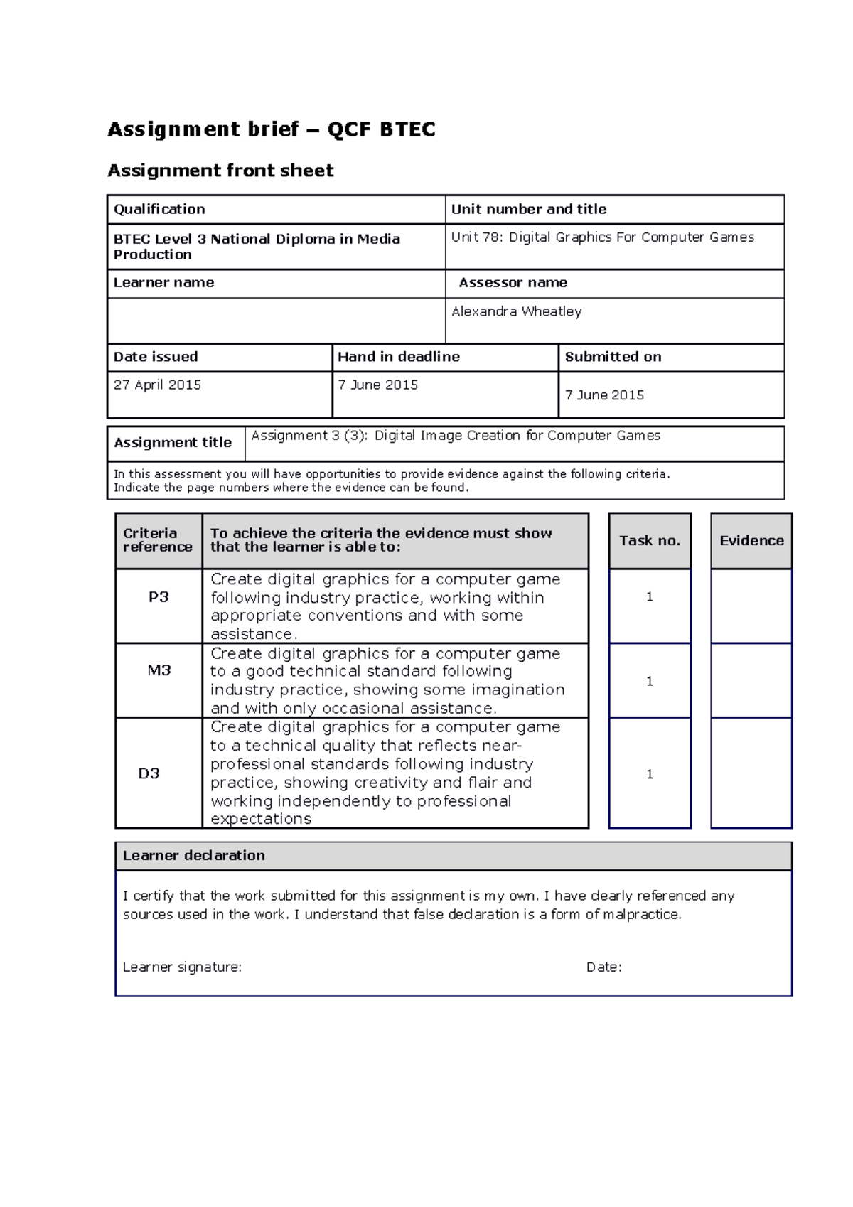 Exam 18 April 2017, questions - Assignment brief QCF BTEC Assignment ...