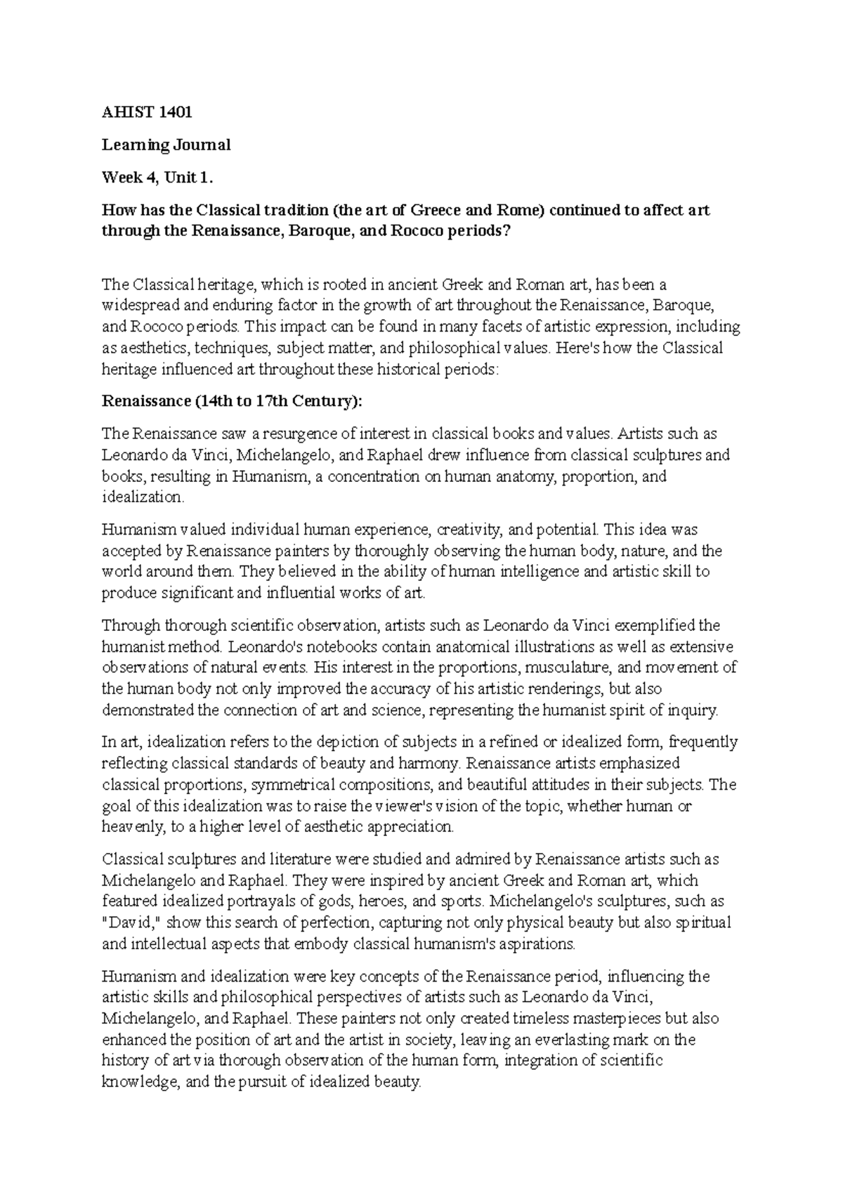 AHIST 1401 Learning Journal Unit 4 - AHIST 1401 Learning Journal Week 4 ...