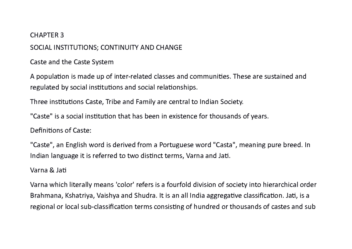 Social institution continuity and change - CHAPTER 3 SOCIAL INSTITUTIONS; CONTINUITY AND CHANGE ...