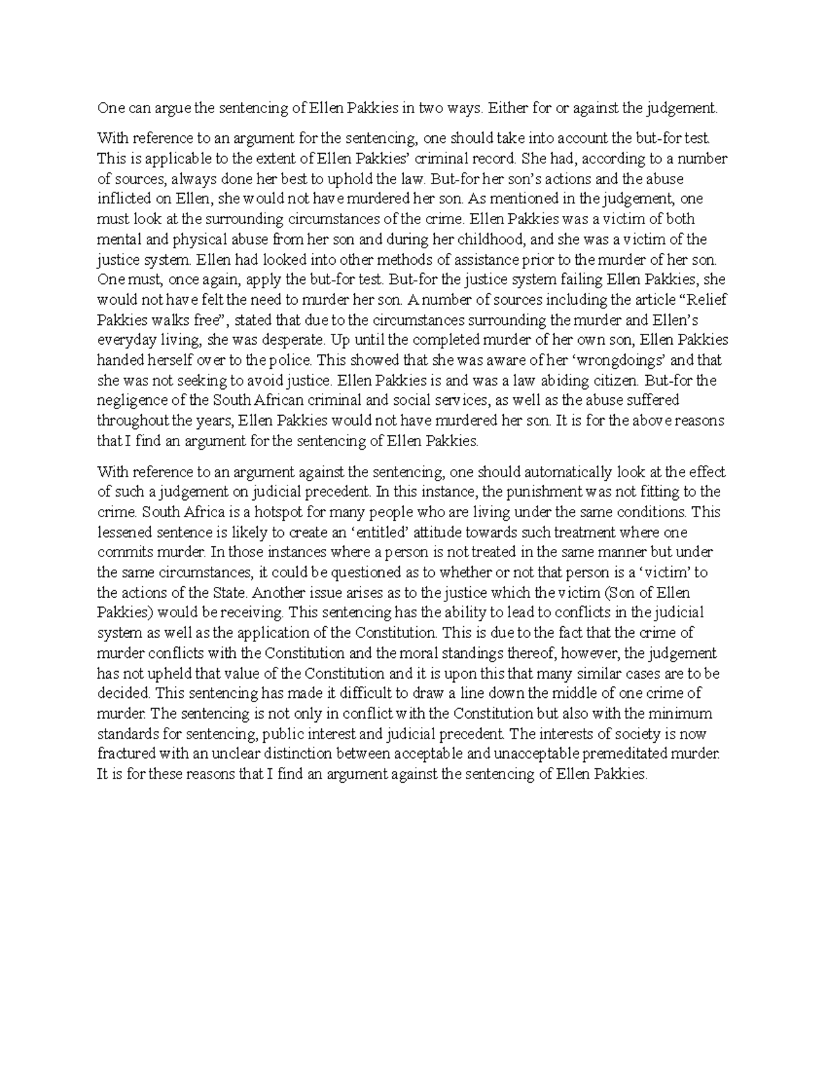 Introduction to Advocacy Tutorial Exercise 5 of 2021 - One can argue ...