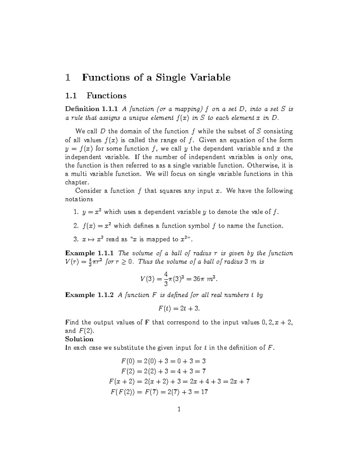 Chapter 2 - CALCULUS 2 - 1 Functions of a Single Variable 1 Functions ...
