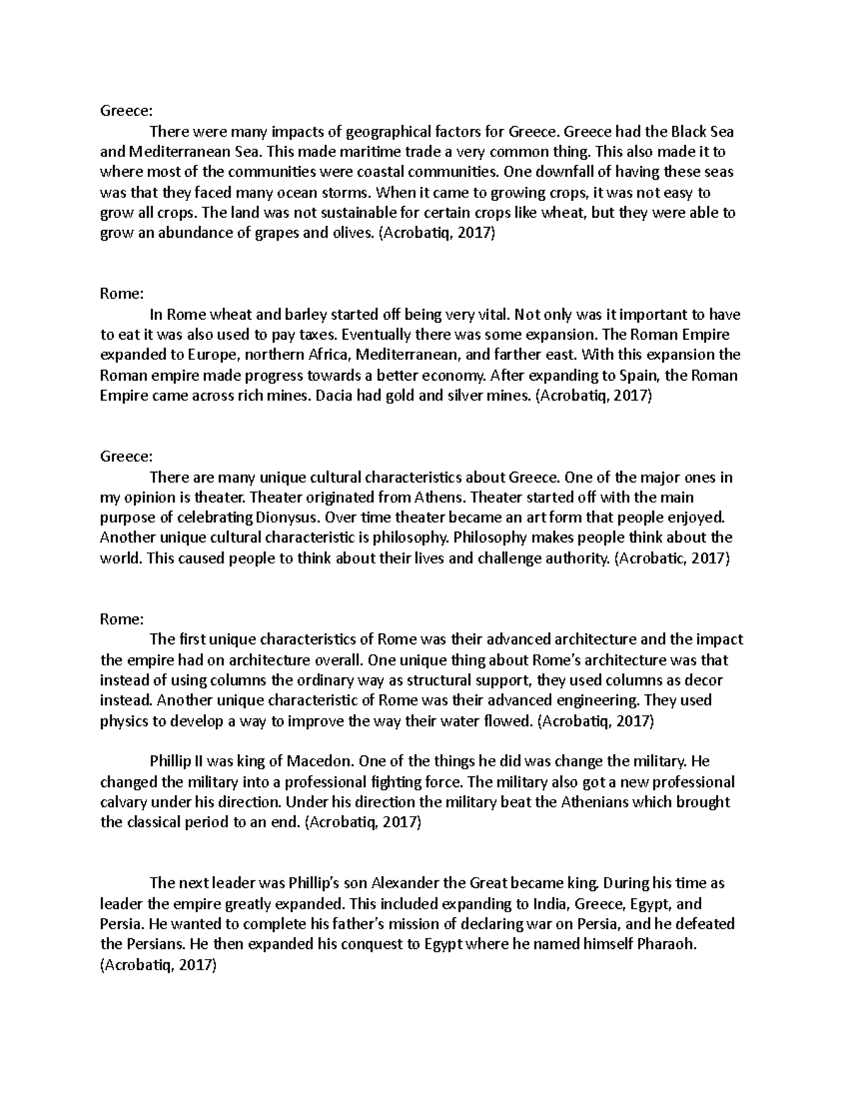 World history task 2 - passed - Greece:There were many impacts of ...