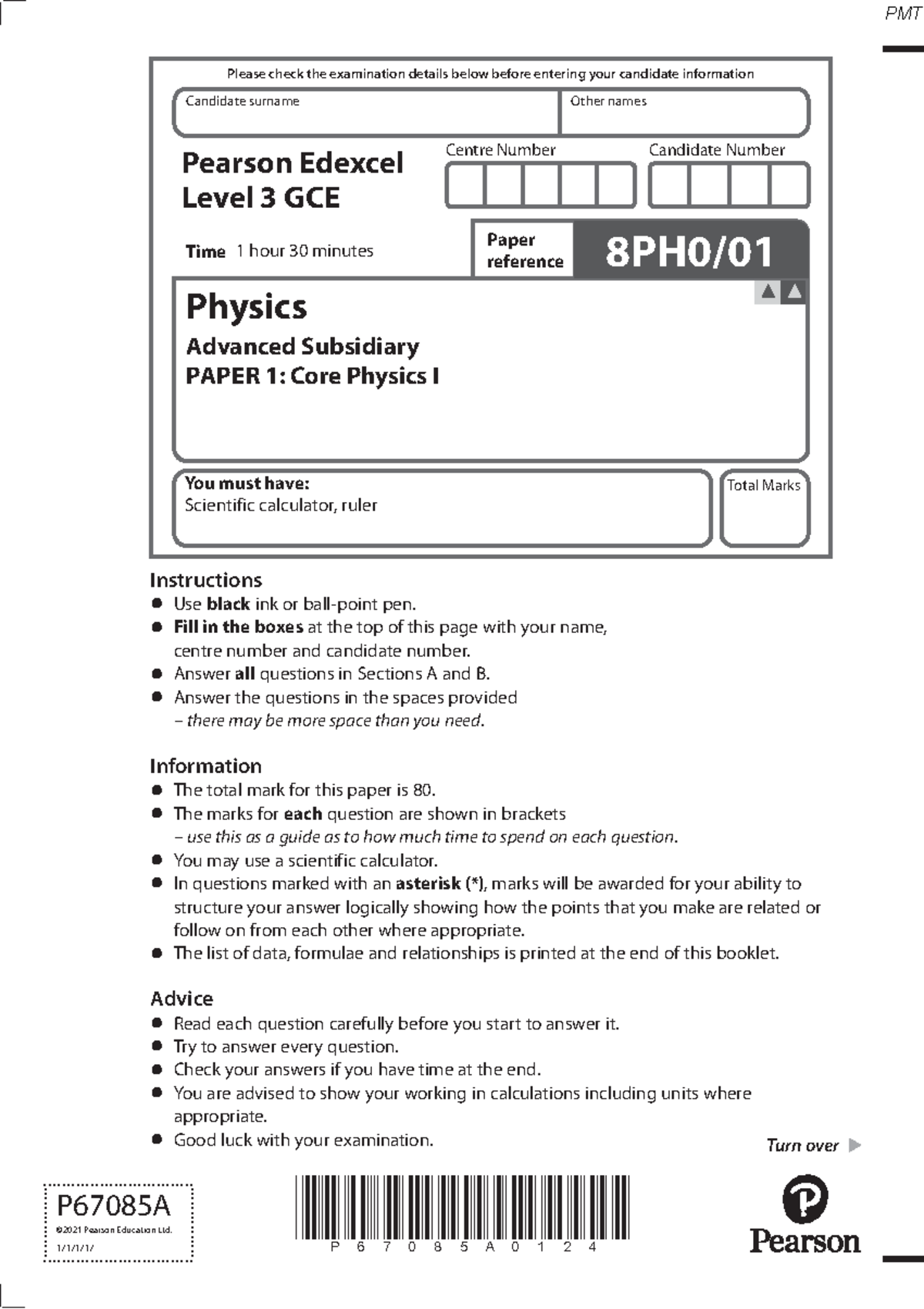 June 2021 QP - Papers 1 Edxecel Physics AS-level - ####### P67085A0124 ...