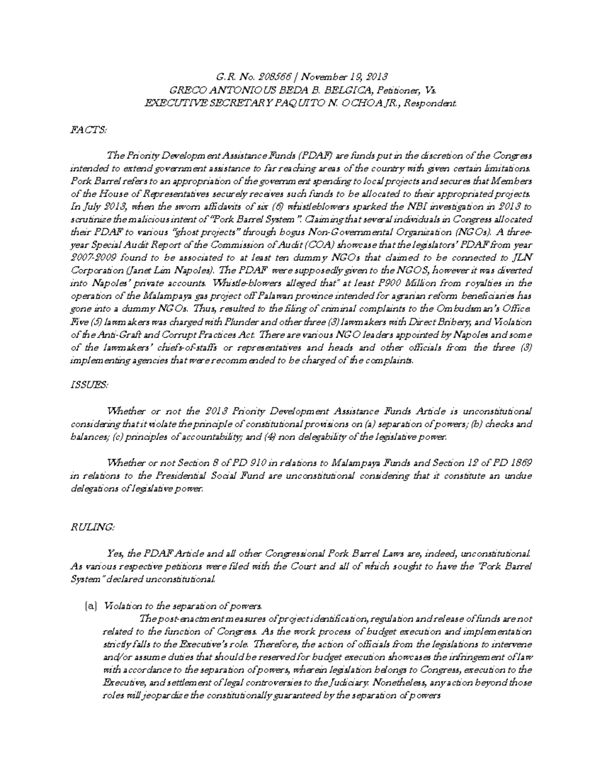 PDAF Case Digest 4 - Philippine Politics and Governance - Studocu