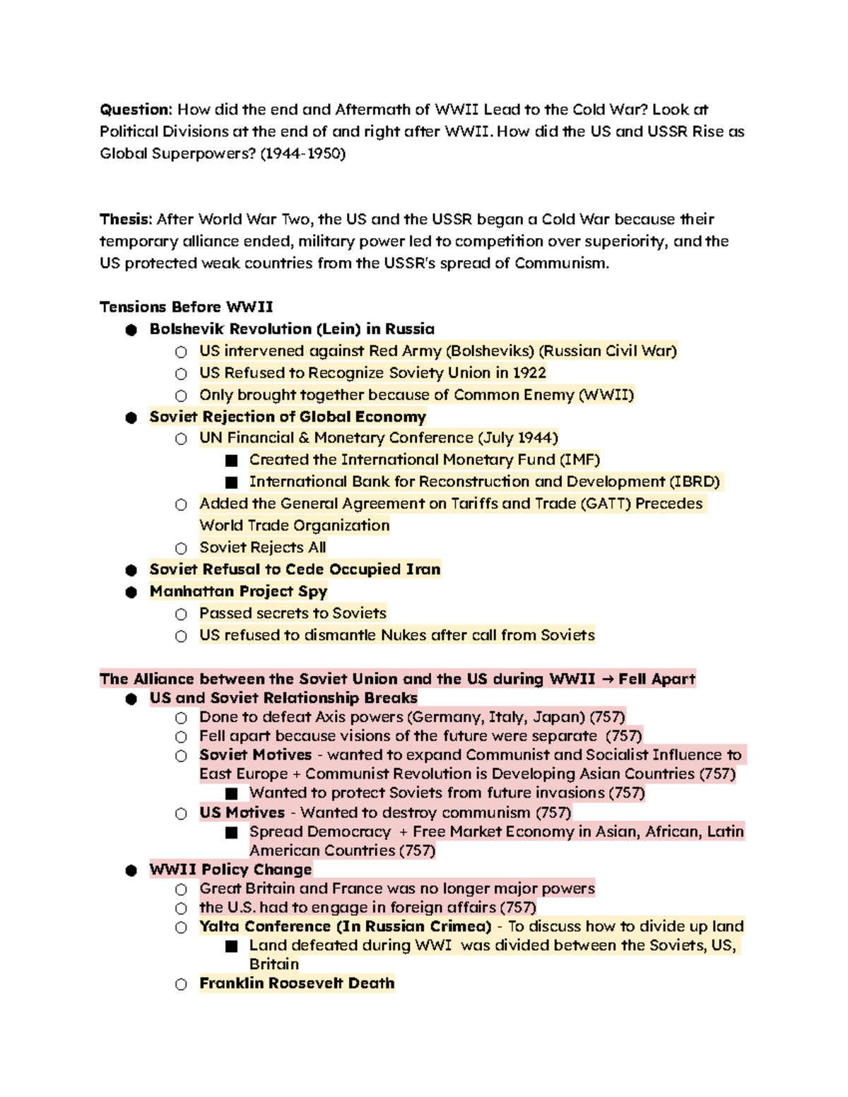 Causes of the Cold War - Planning - Question: How did the end and ...