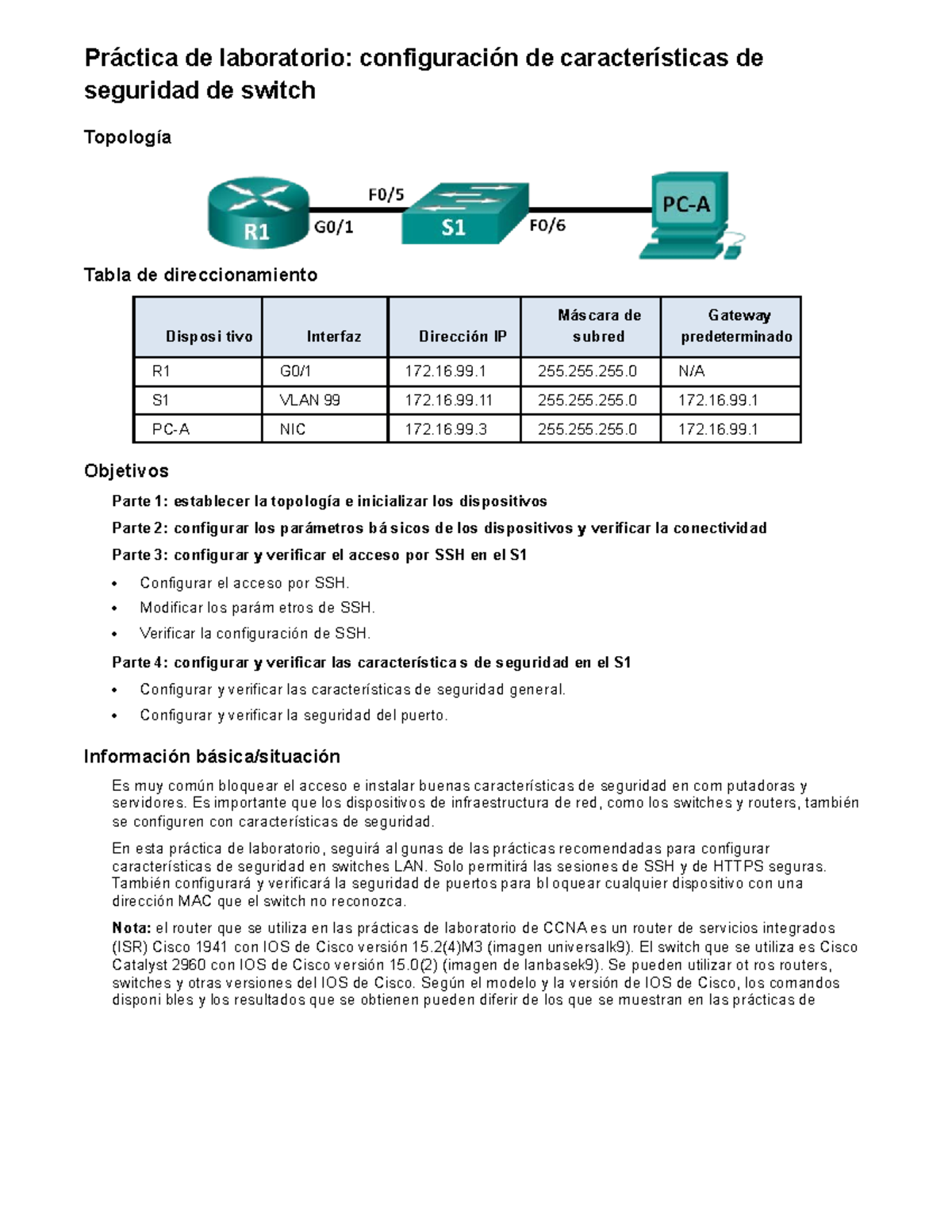 2.2.4.11 Lab - Configuring Switch Security Features Solucionado - Práctica de laboratorio: - Studocu