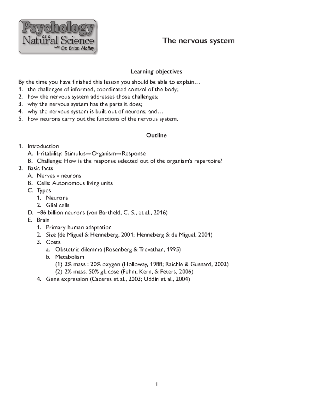 The nervous system - General studies - The nervous system Learning ...