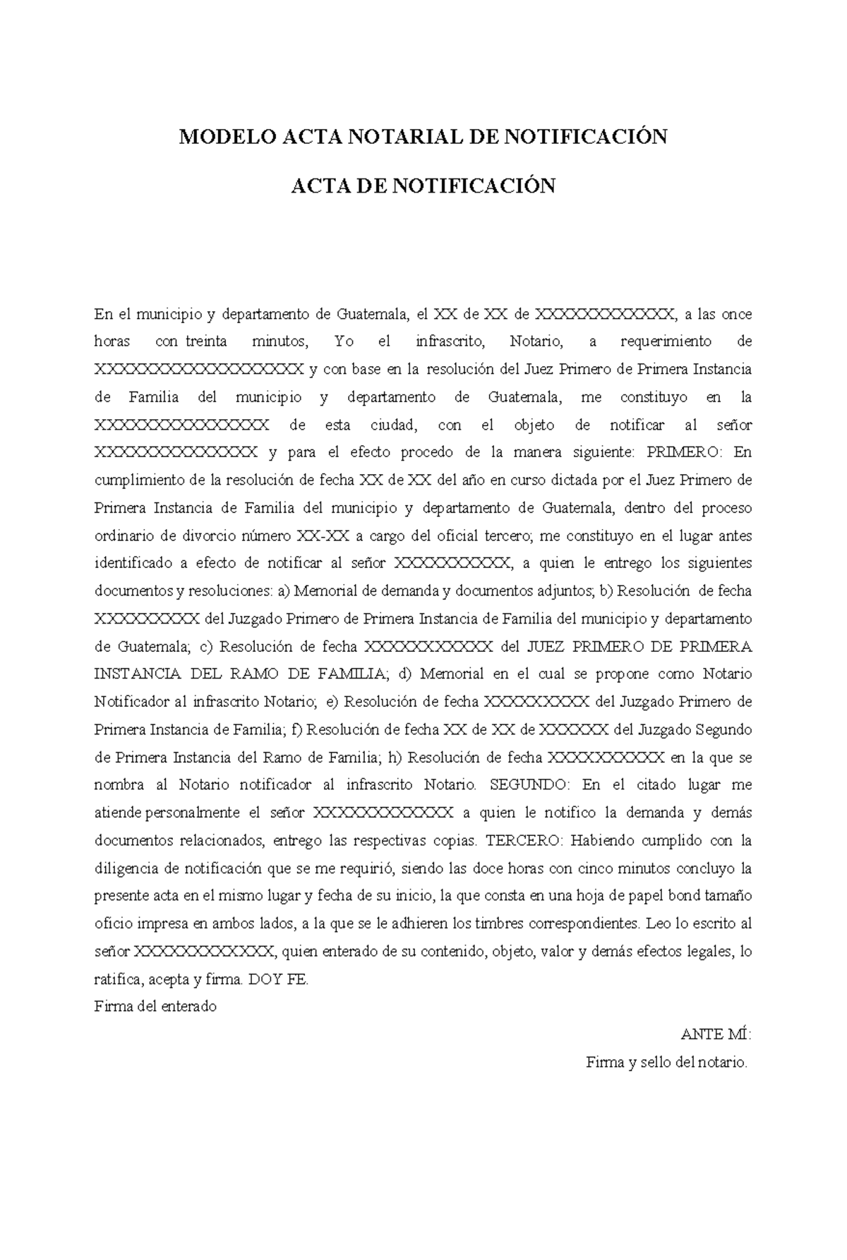 DNII SA Modelo de Acta Notarial de Notificación -ACTA DE NotificacióN - MODELO ACTA NOTARIAL DE ...