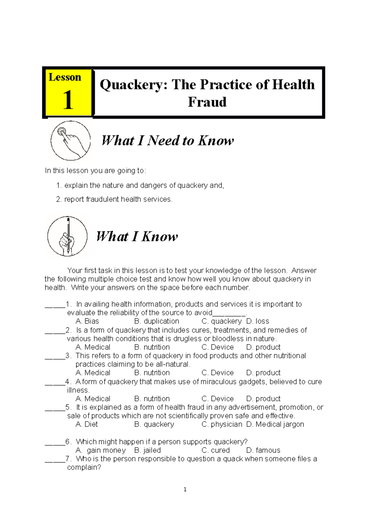 Health 10 Q1 Mod2 Consumer Health V3 Lesson 1 Quackery The Practice