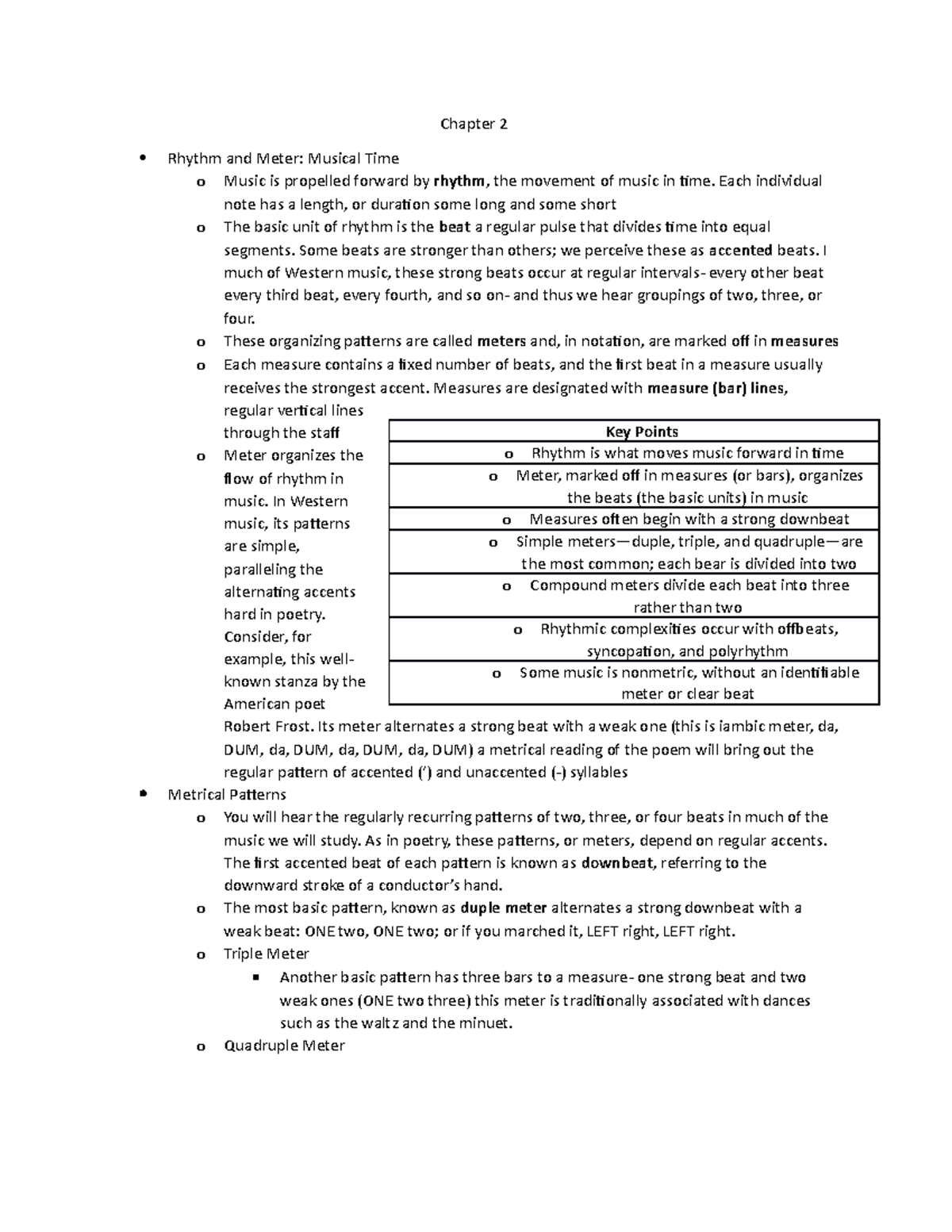 Chapter 2 Notes - Chapter 2 Rhythm and Meter: Musical Time o Music is ...