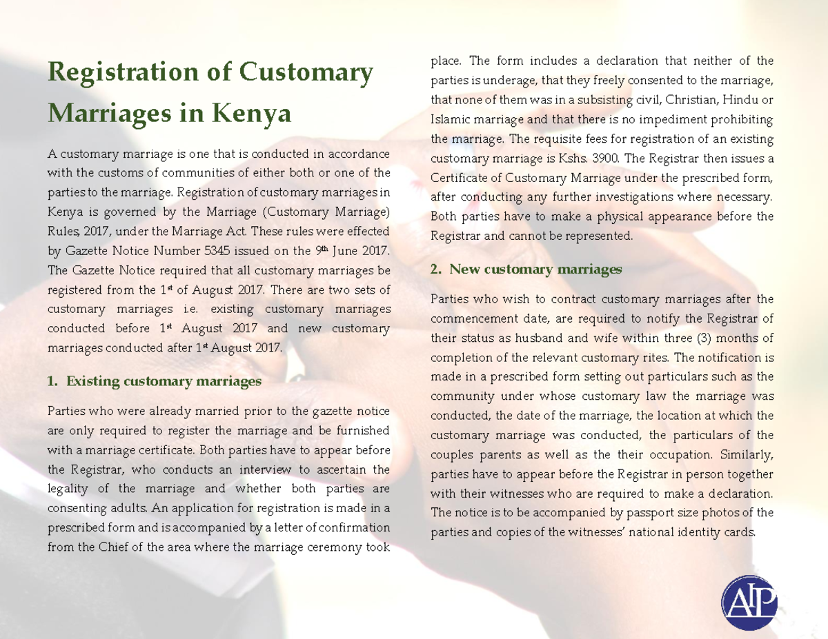 Registration of Customary Marriages in Kenya - Registration of ...