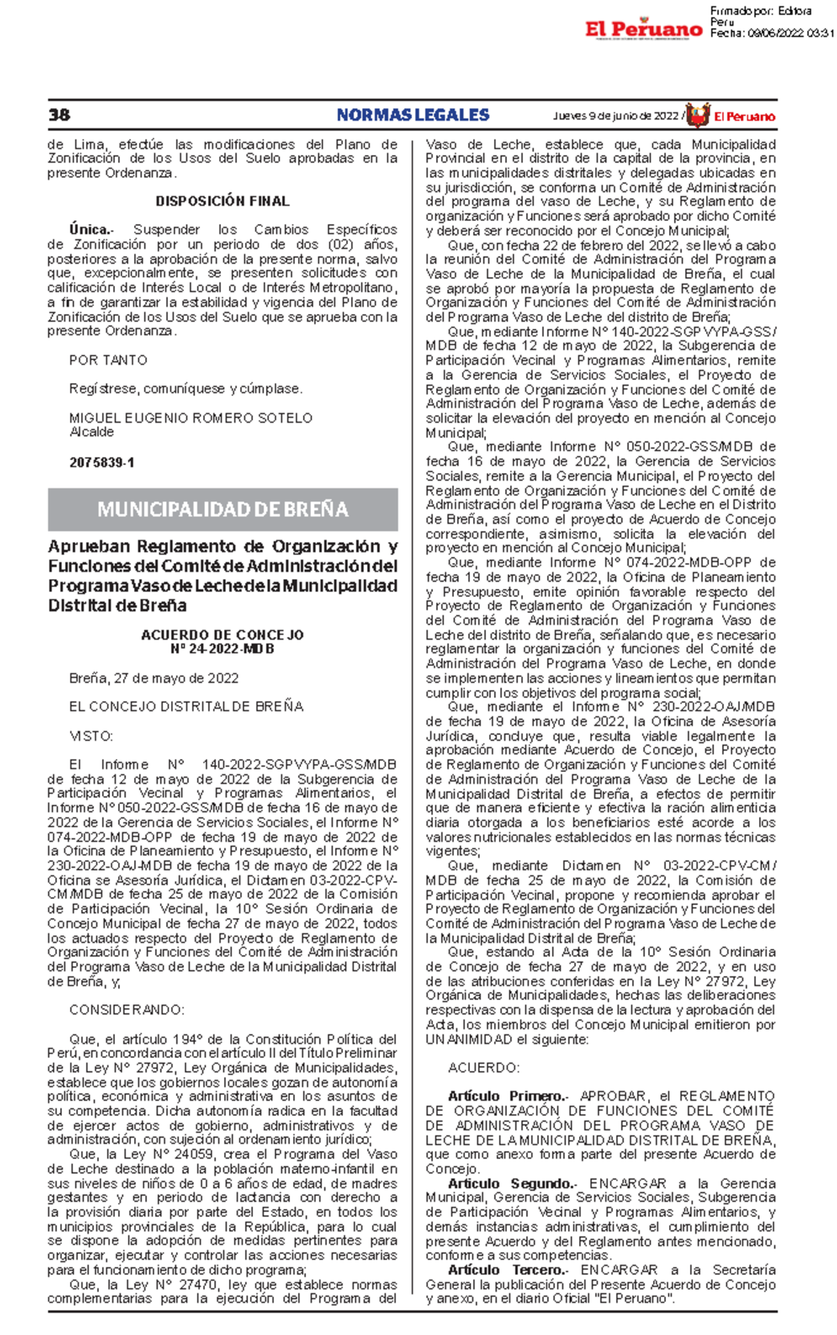 2075344-1 - alex - 38 NORMAS LEGALES Jueves 9 de junio de 2022 / El ...