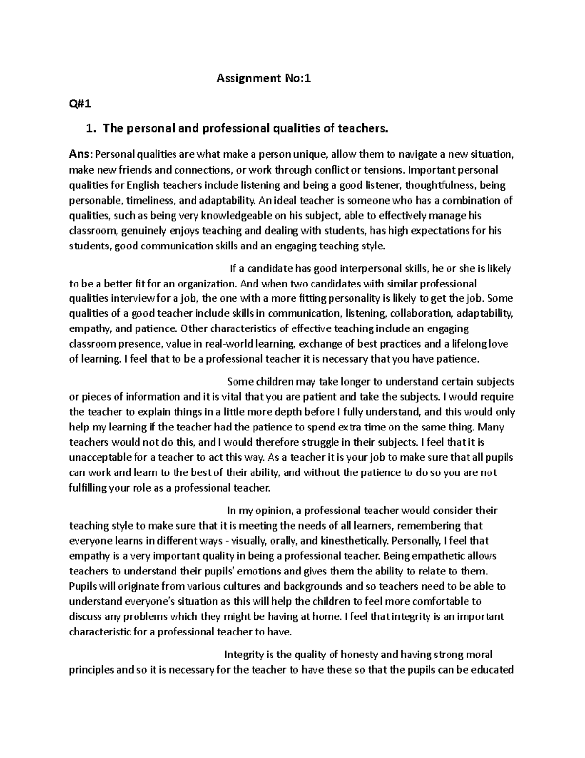 8601 Assignment No 1 - Incredibly good and useful information ...