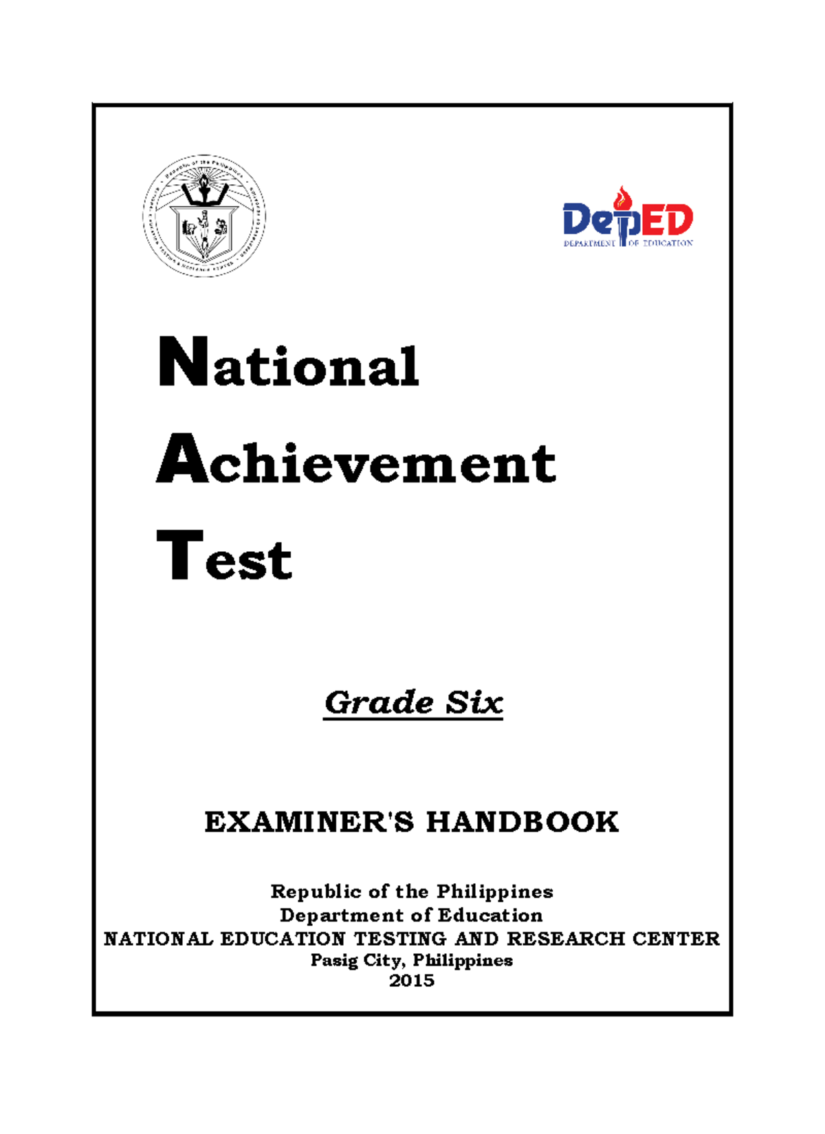 NAT Examiners HB G6 - National Achievement Test Grade Six EXAMINER'S ...