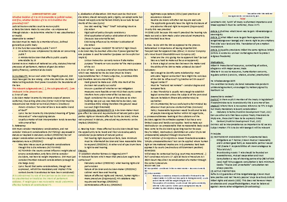 Public Cheat Sheet Final - ADMINISTRATIVE LAW Whether decision of X to ...