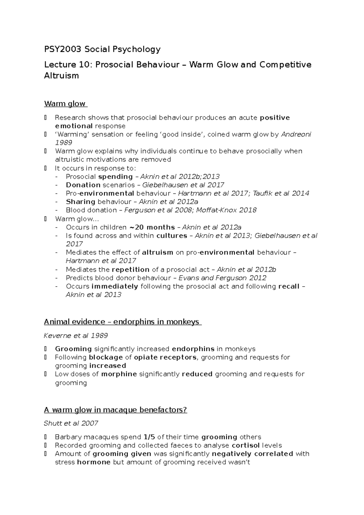 Social Psychology: Prosocial Behaviour - PSY2003 Social Psychology ...