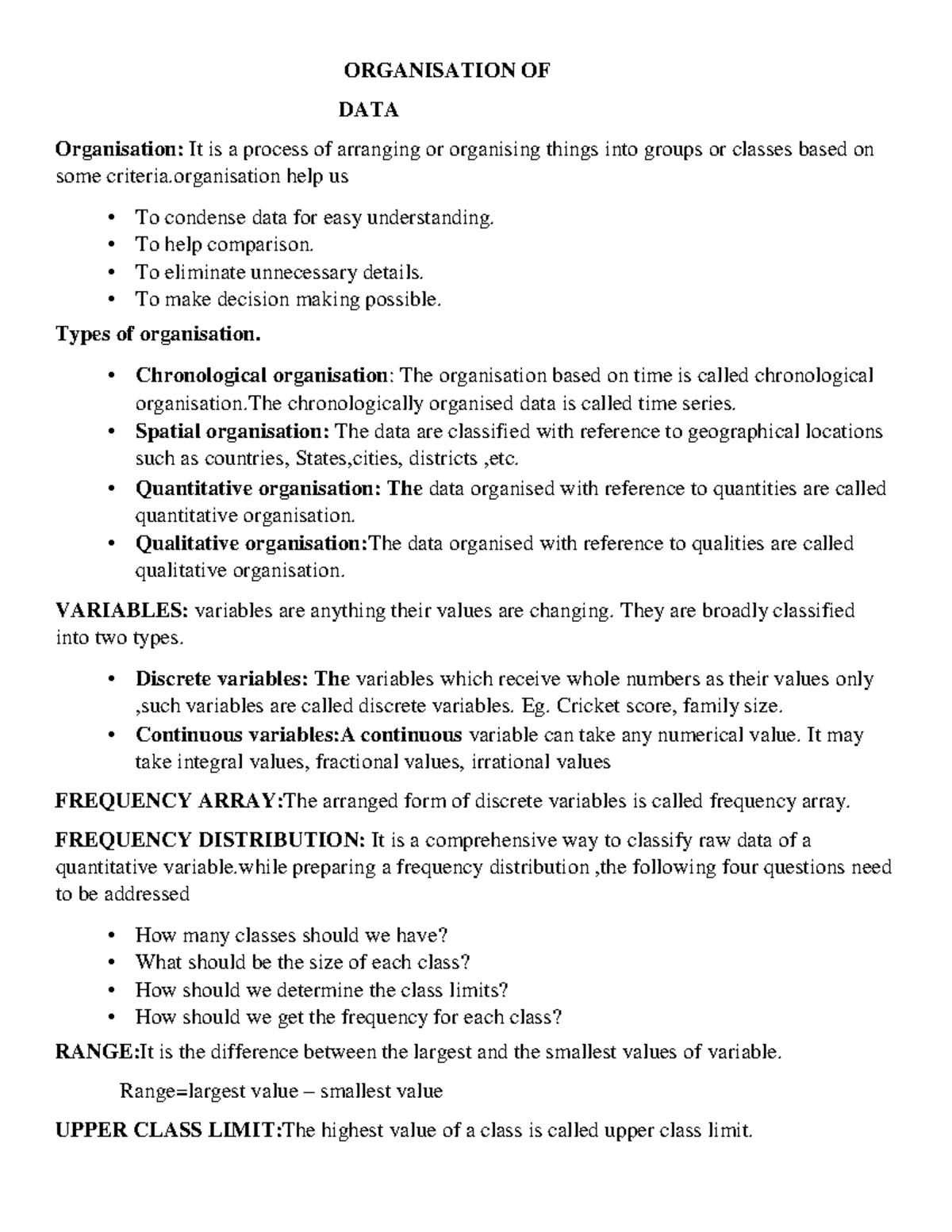 Organisation of data - ORGANISATION OF DATA Organisation: It is a ...