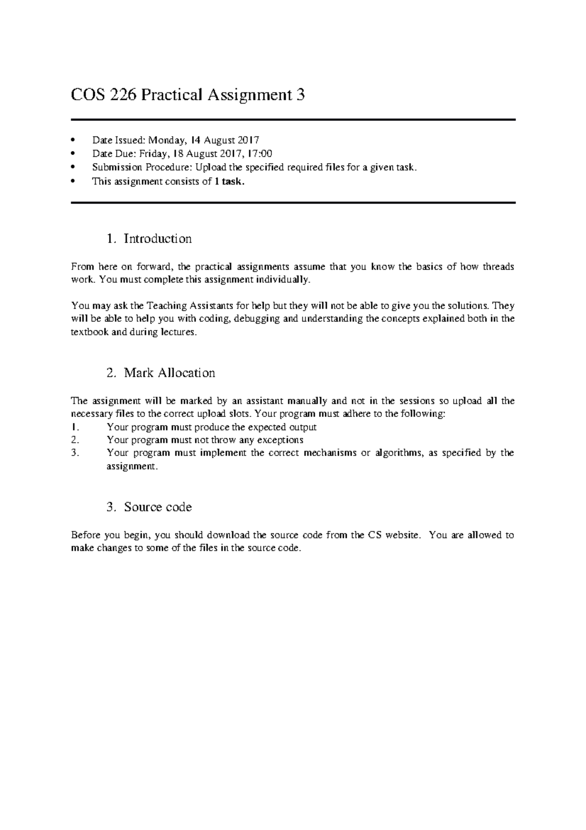 Practical 3 - COS 226 Practical Assignment 3 Date Issued: Monday, 14 ...