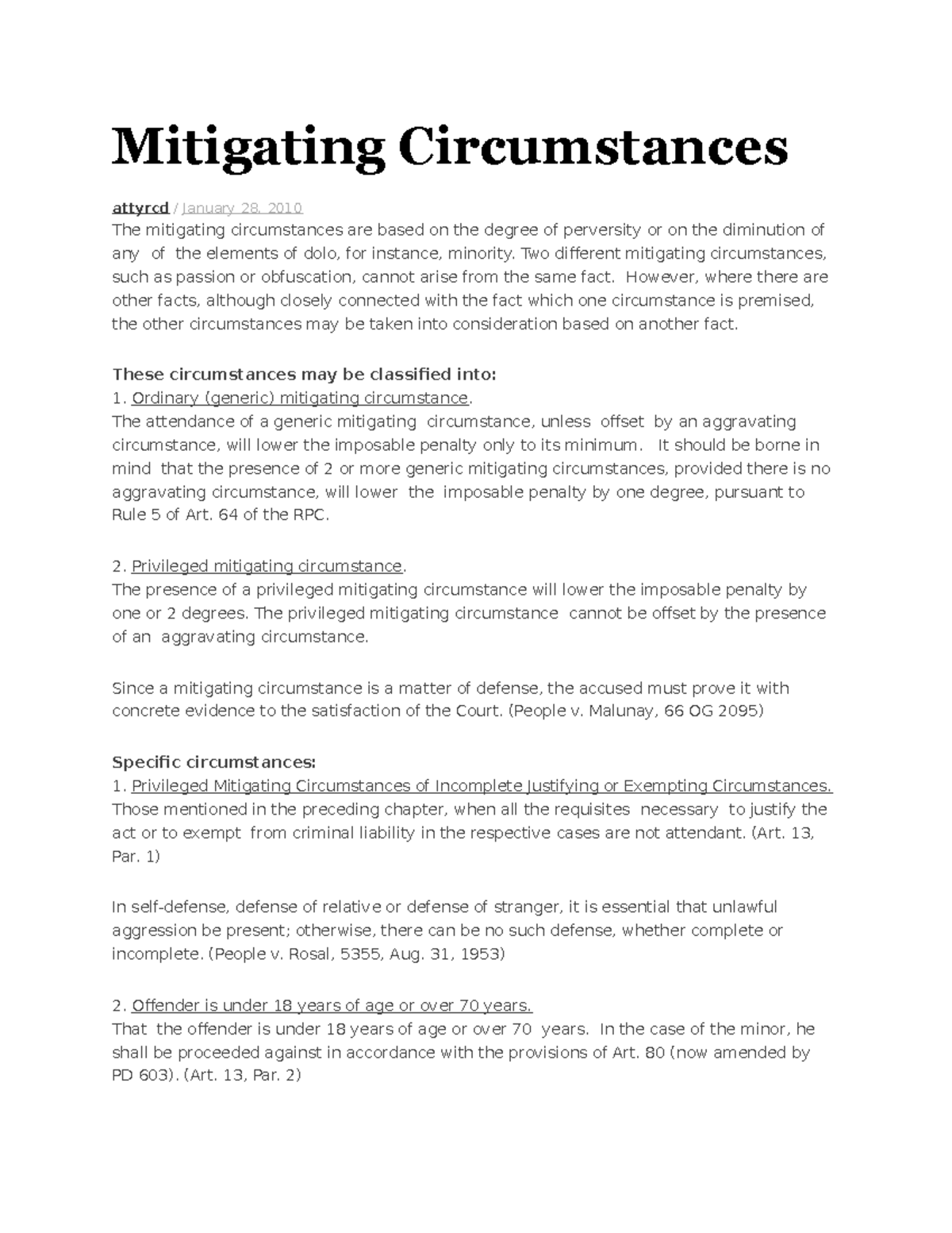 274694979 Article 13 Revised Penal CODE - Mitigating Circumstances attyrcd / January 28, 2010 ...