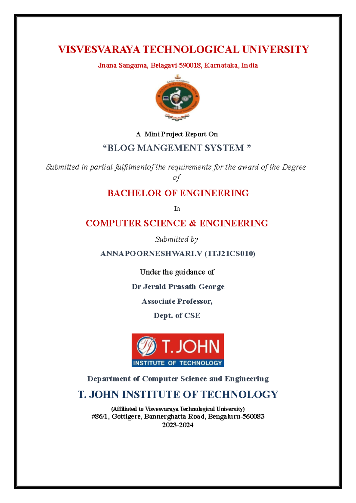 Jeral final - Project report - VISVESVARAYA TECHNOLOGICAL UNIVERSITY ...