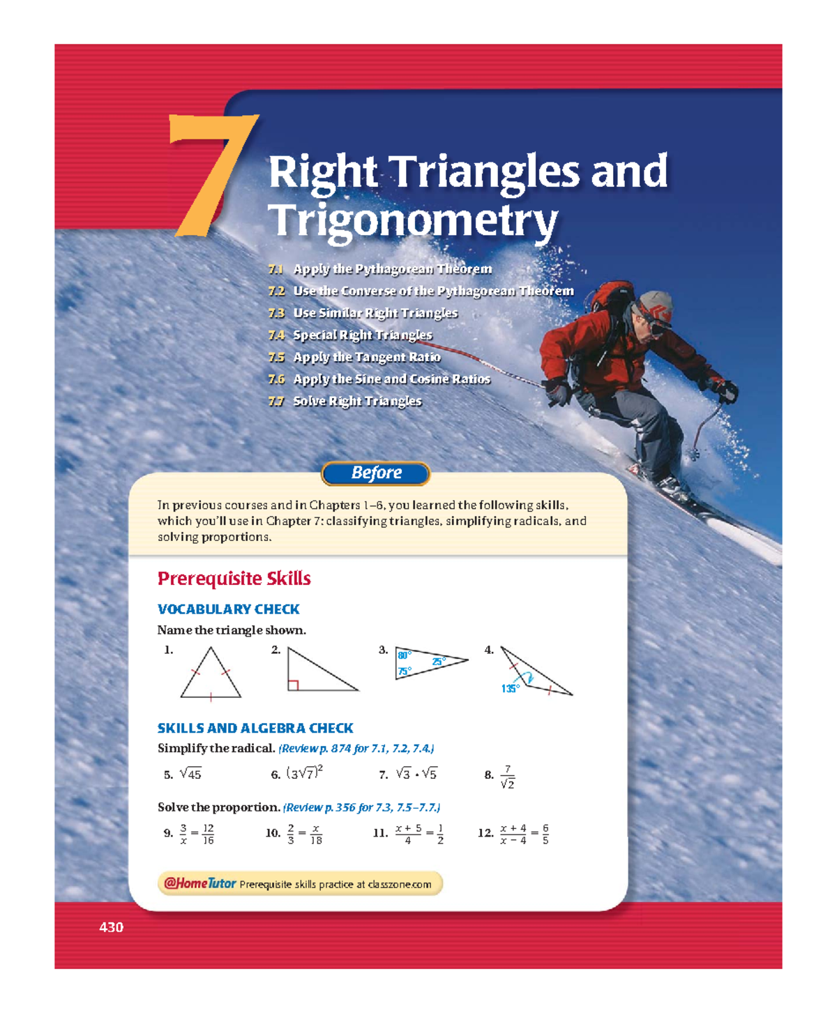 Geometry Textbook Chapter 7-8 - 7 7 Apply the Pythagorean Theorem 7 Use ...
