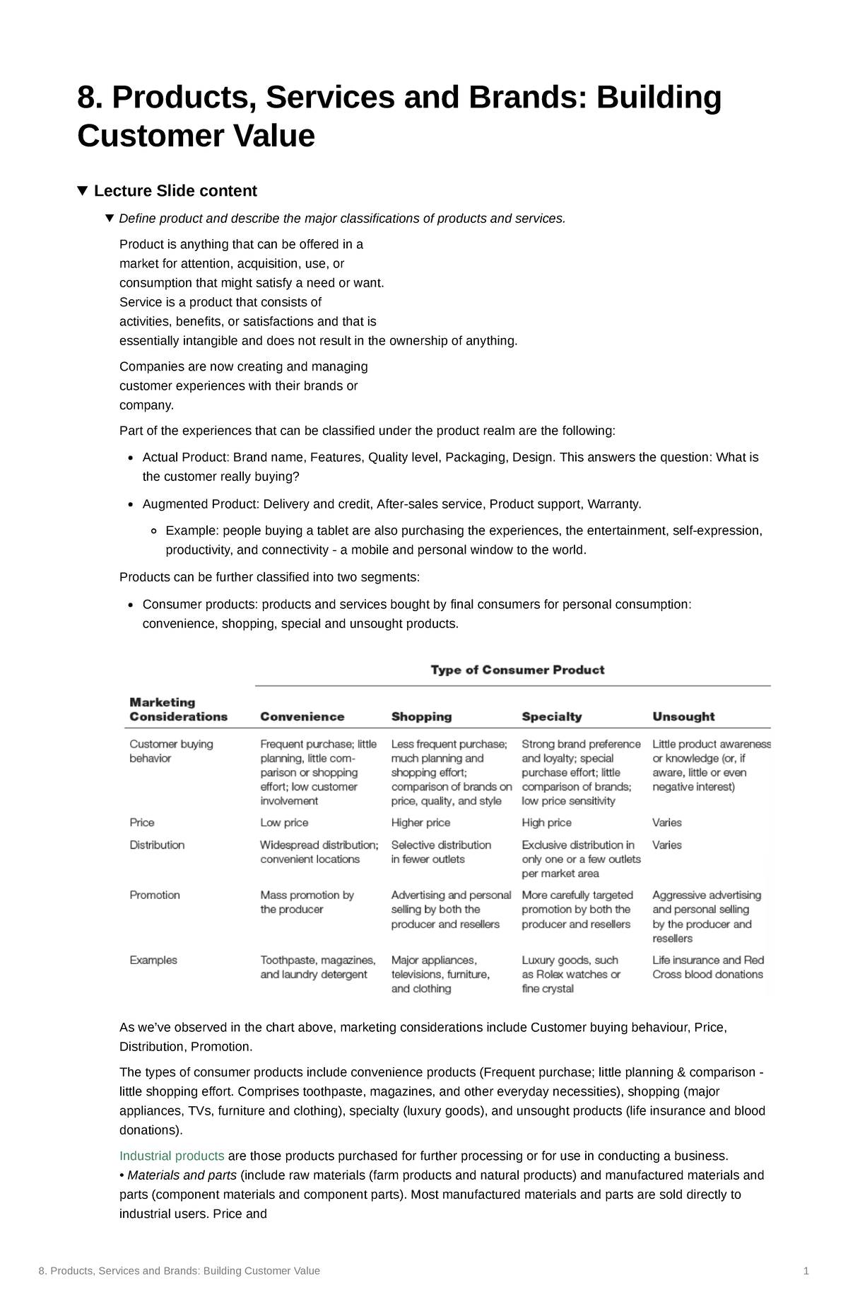 Marketing chapter 8 notes Products, Services and Brands: Building ...