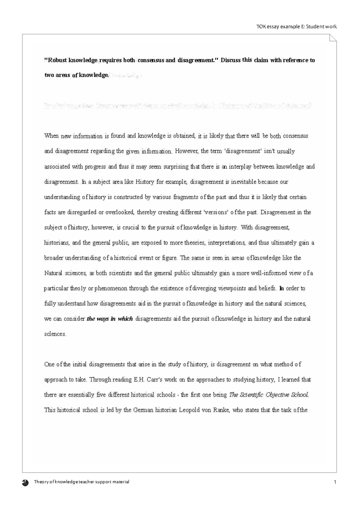 Tok essay example - Theory of knowledge teacher support material ...