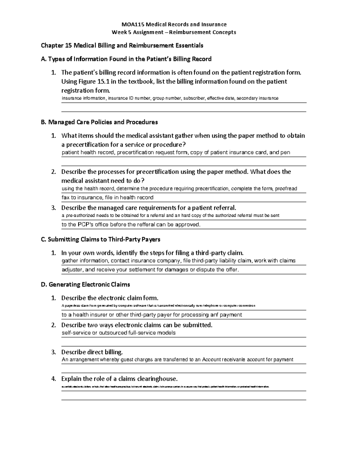 Week5Assignment Worksheet - MOA115 Medical Records and Insurance Week 5 ...