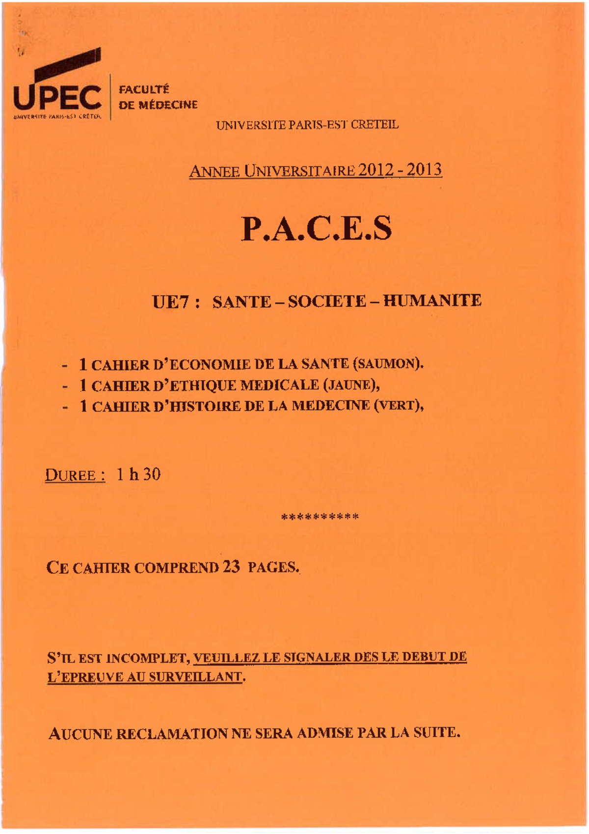 Examen 2013, questions et réponses - PEC r-ACULTE DE MEDECINE umv ...