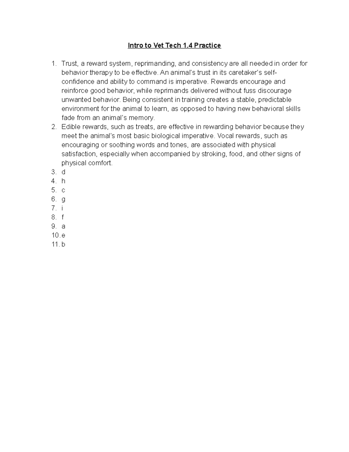 Intro to Vet Tech 1.4 Practice - Intro to Vet Tech 1 Practice Trust, a ...
