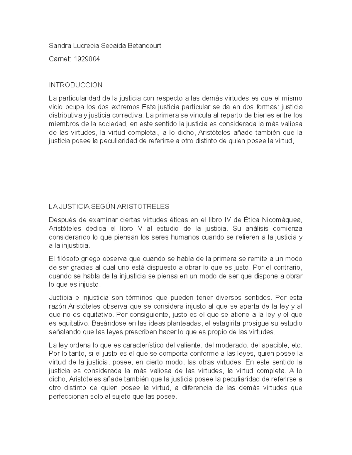 Justicia Segun Aristoteles - Sandra Lucrecia Secaida Betancourt Carnet ...