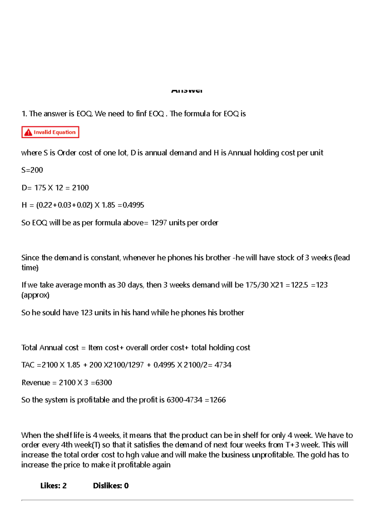 Ans 4 - Modud Sir's STAT 501 - Answer 1. The answer is EOQ. We need to ...