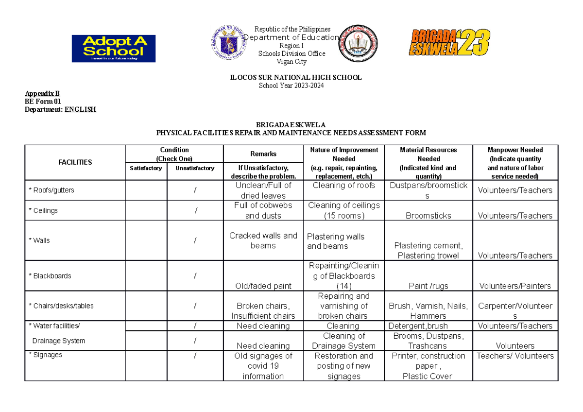 BE-FORM-1 sample - Republic of the Philippines Department of Education ...