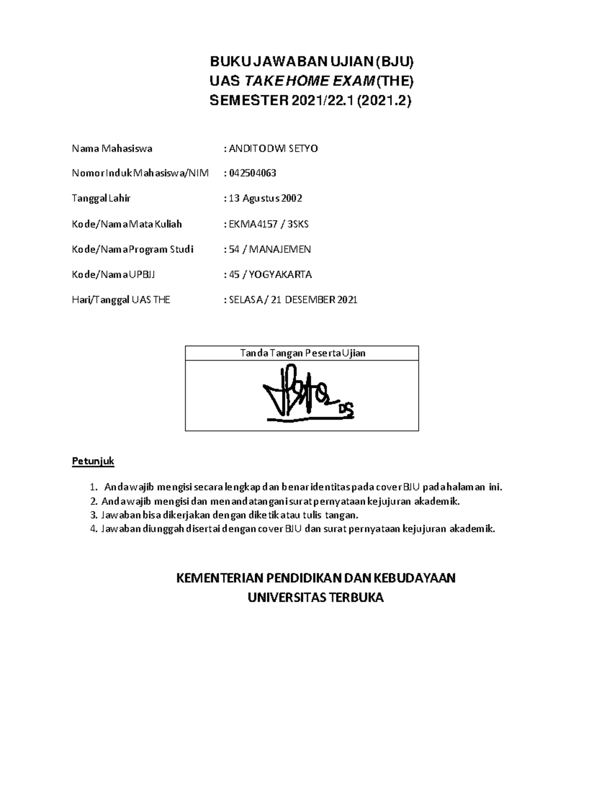 042504063 EKMA4157 Organisasi - BUKU JAWABAN UJIAN (BJU) UAS TAKE HOME EXAM (THE) SEMESTER 2021/ ...