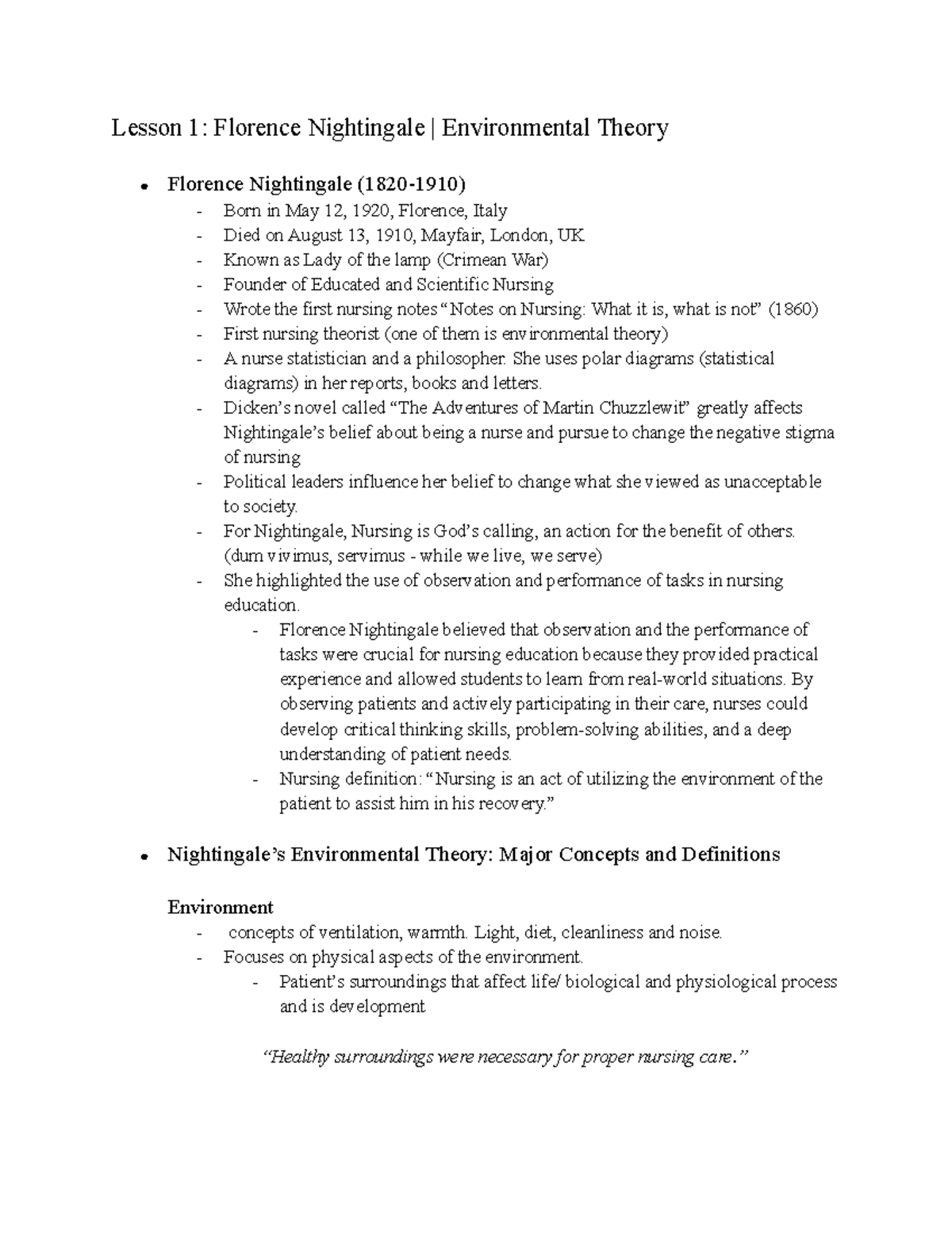 TFN notes - Florence Nightingale - Lesson 1: Florence Nightingale ...