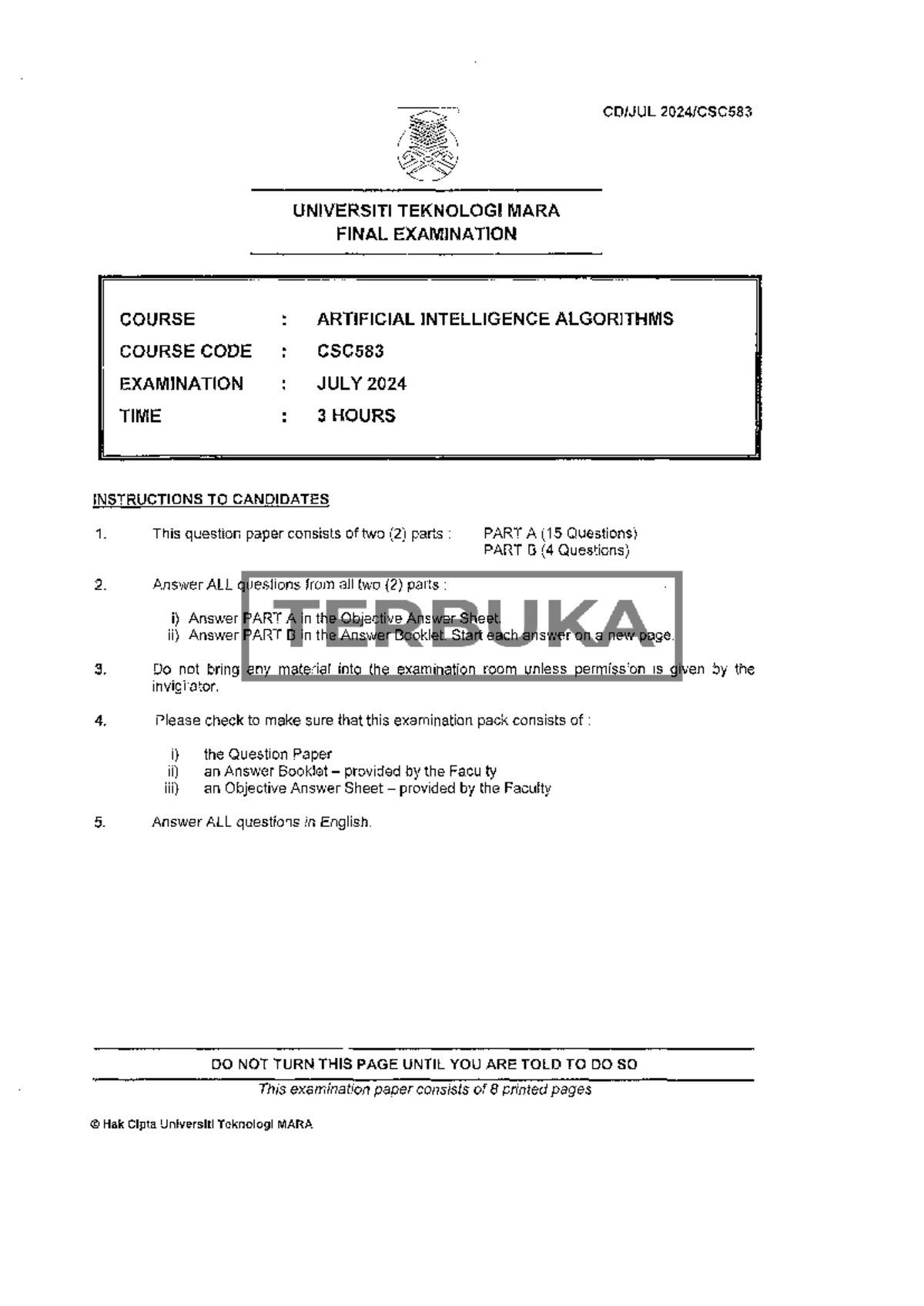 CSC583 2 - hope help - UNIVERSITI TEKNOLOGI MARA FINAL EXAMINATION ...