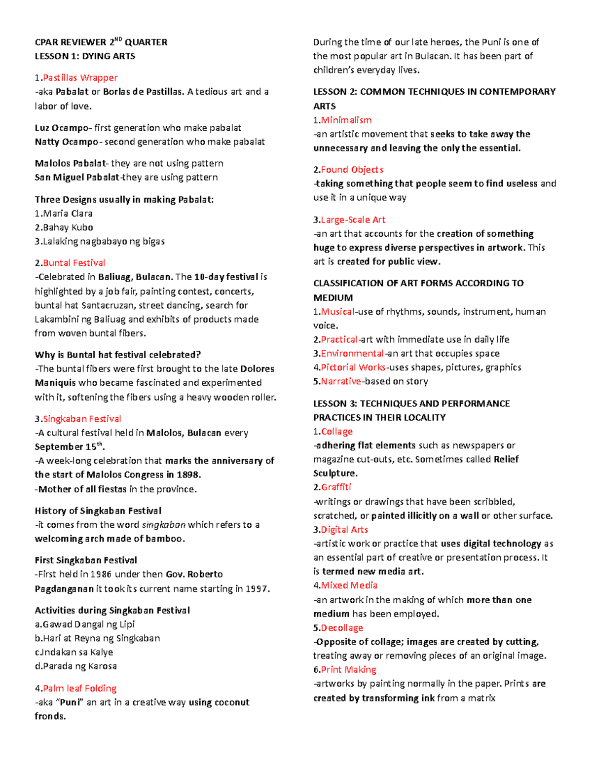 Reviewer for 2nd Quarter - CPAR REVIEWER 2ND QUARTER LESSON 1: DYING ...