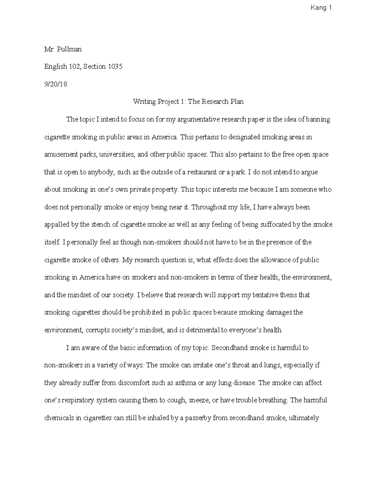 ENG102 Assignment 1 - Mr. Pullman English 102, Section 1035 9/20 ...