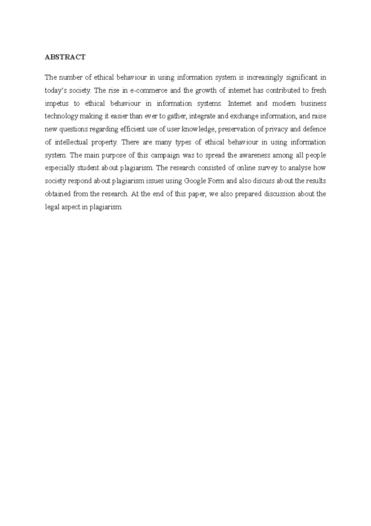 Abstract and Introduction - ABSTRACT The number of ethical behaviour in ...