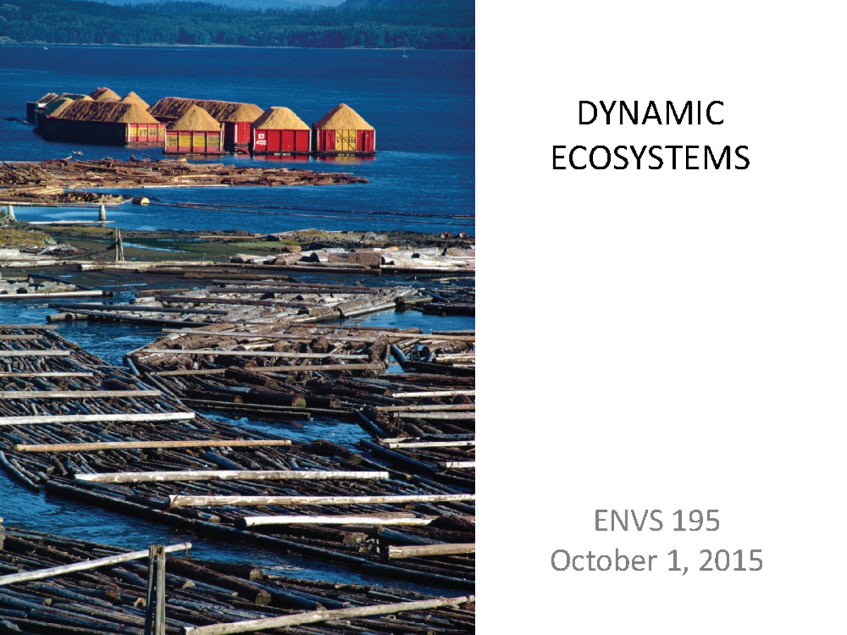 Lecture notes - Dynamic Ecosystems - DYNAMIC ECOSYSTEMS ENVS 195 ...