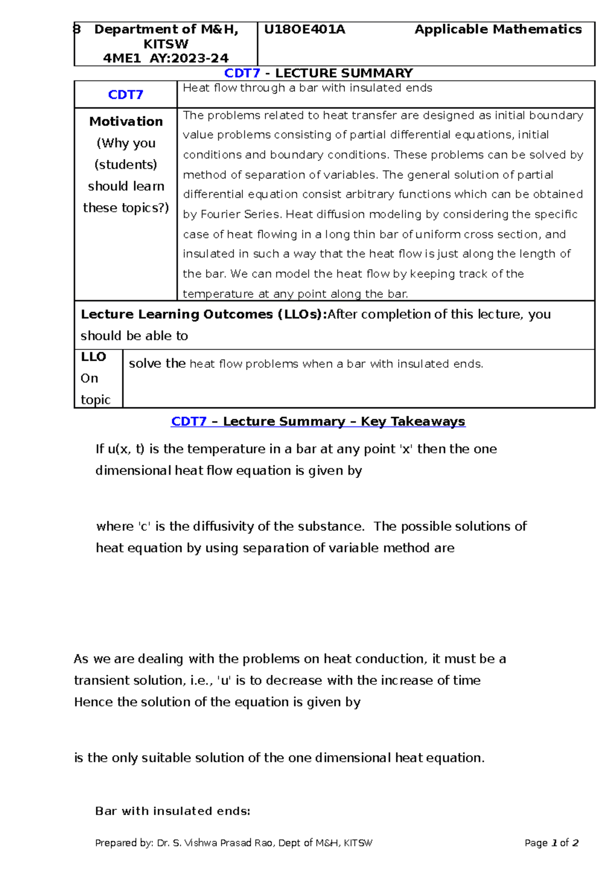 CDT7 Unit 1 Heatflowthroughabarwithinsulatedends - 8 Department of M&H ...