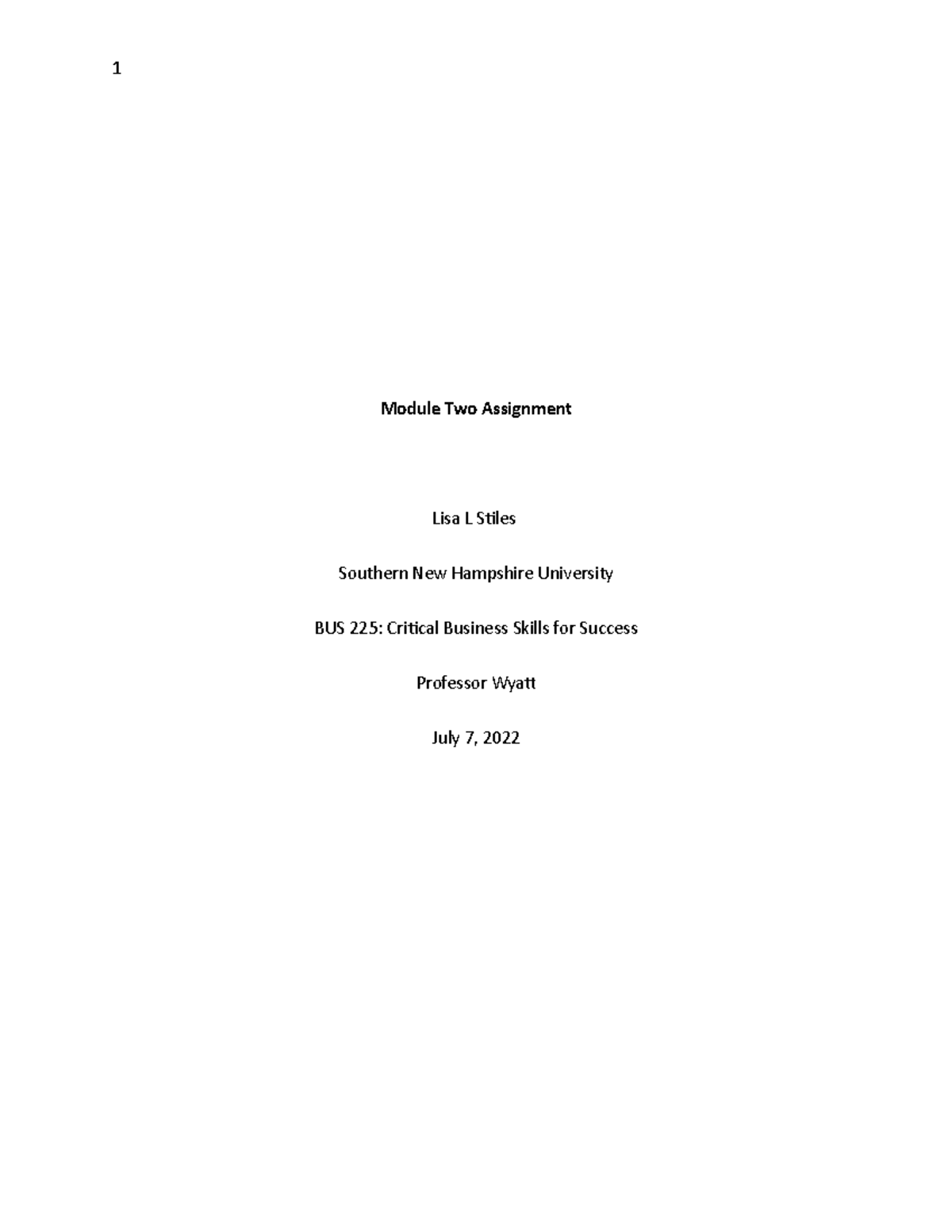 BUS225 Module Two Assignment - Module Two Assignment Lisa L Stiles ...