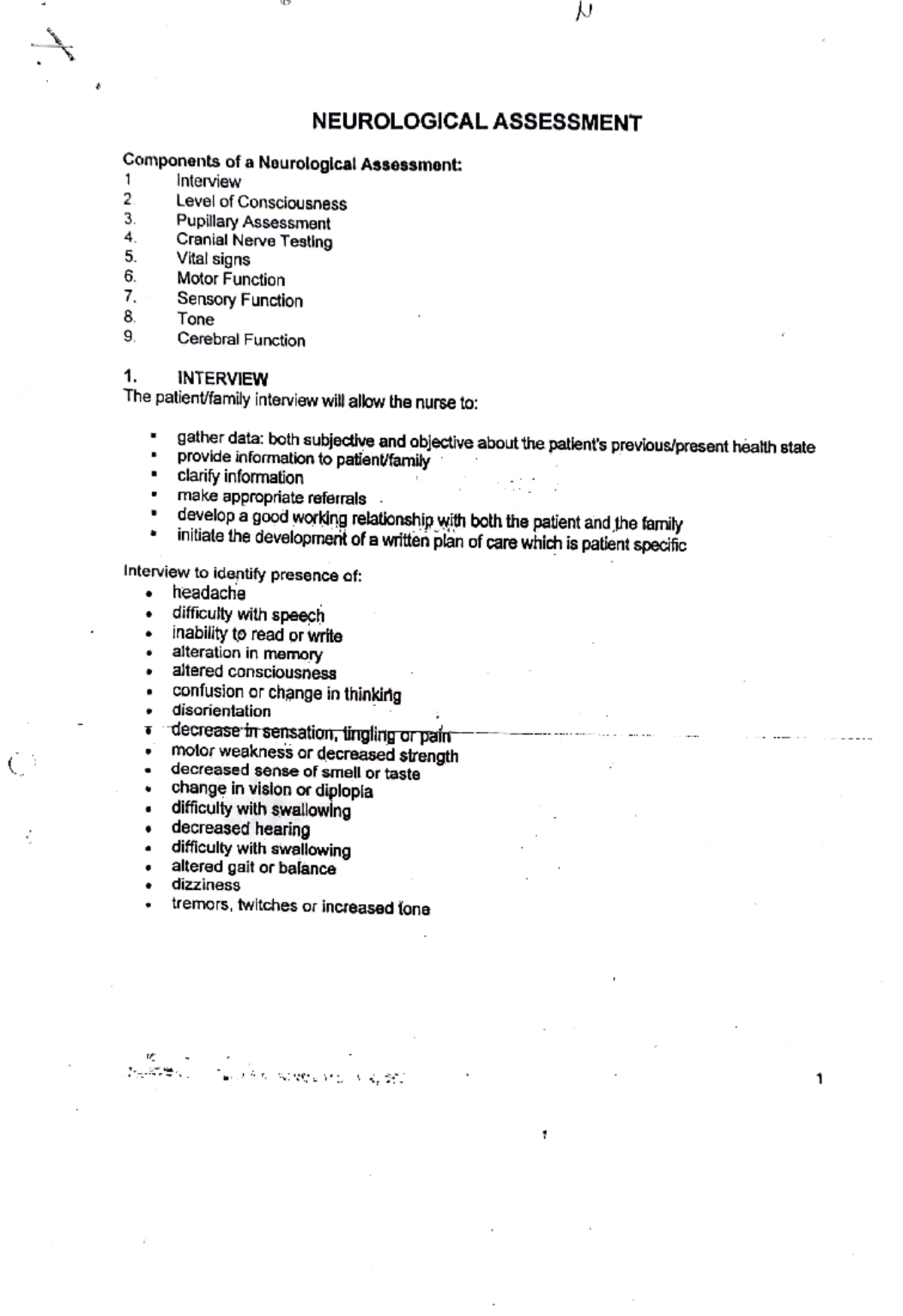 Neurological assessment - Componentsof a NeurologicalAssessment: 1 2 3 ...
