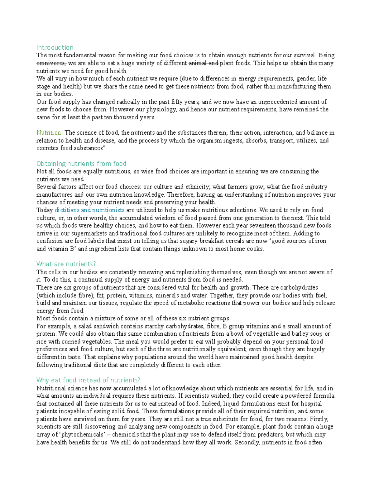 2- Nutrients in Food - Lecture note 2 - Introduction The most ...