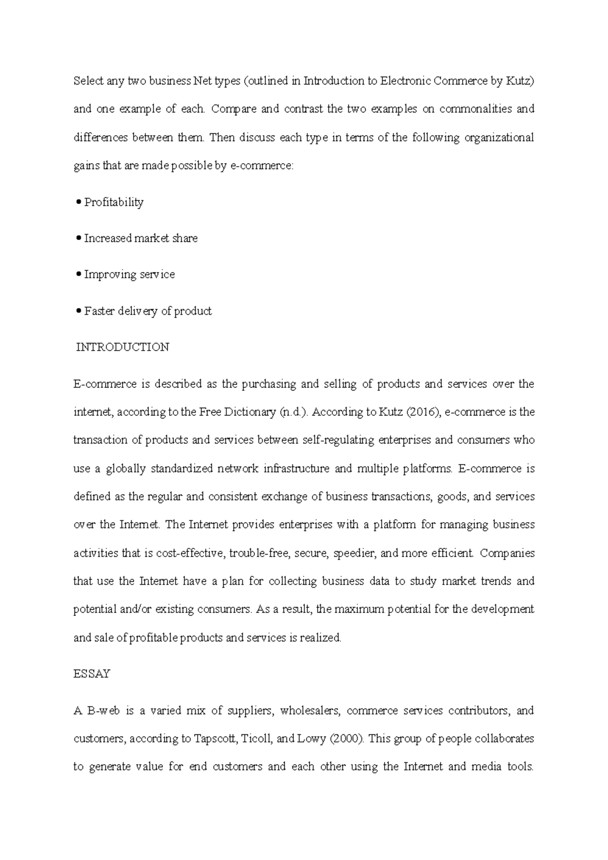 Bus 2202 unit 1 written assignment (outlined in Introduction to Electronic Commerce by Kutz ...