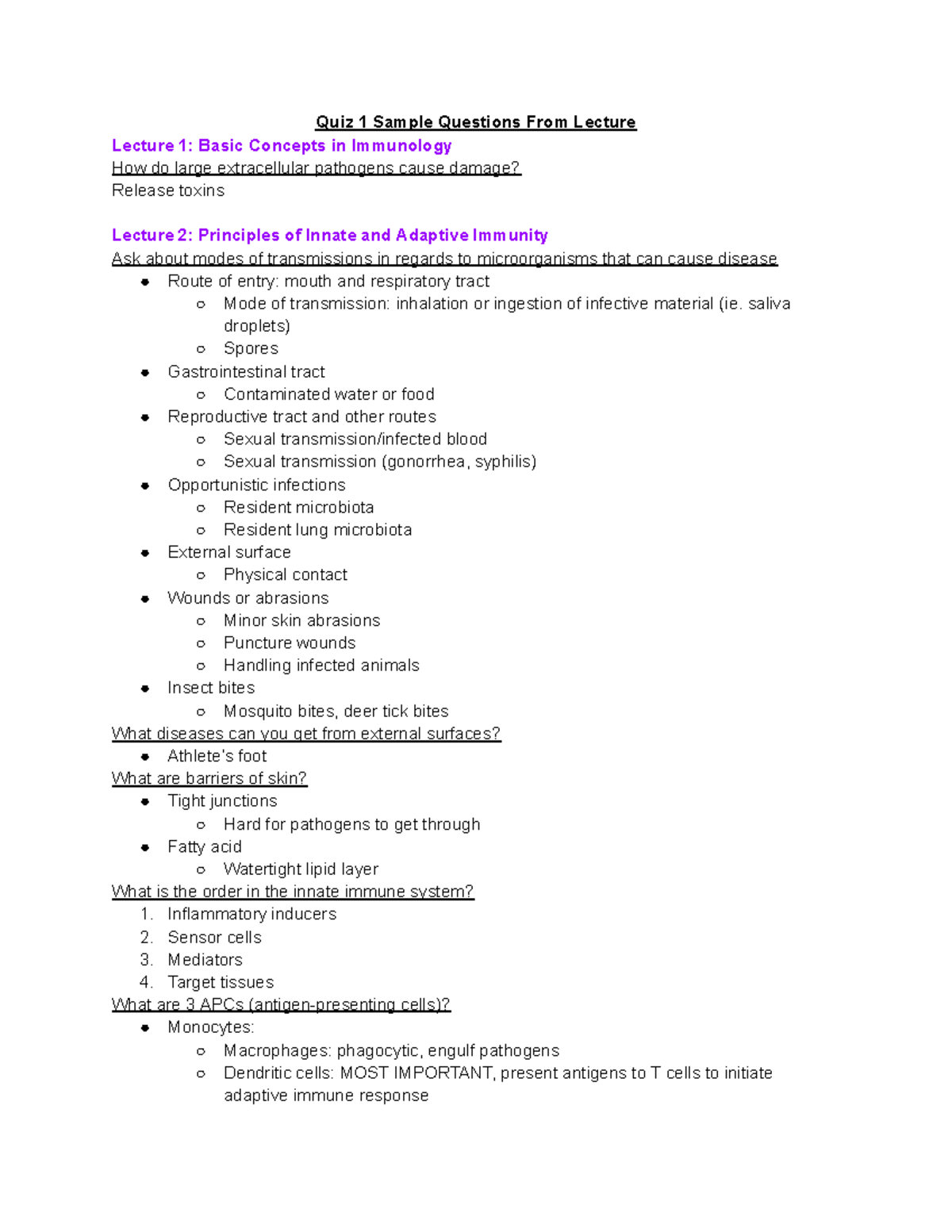 Quiz 1 Sample Questions From Lecture - Quiz 1 Sample Questions From Lecture Lecture 1: Basic ...