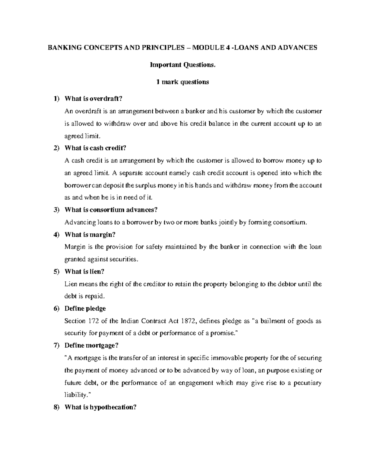 Banking module 4 questions - BANKING CONCEPTS AND PRINCIPLES – MODULE 4 ...